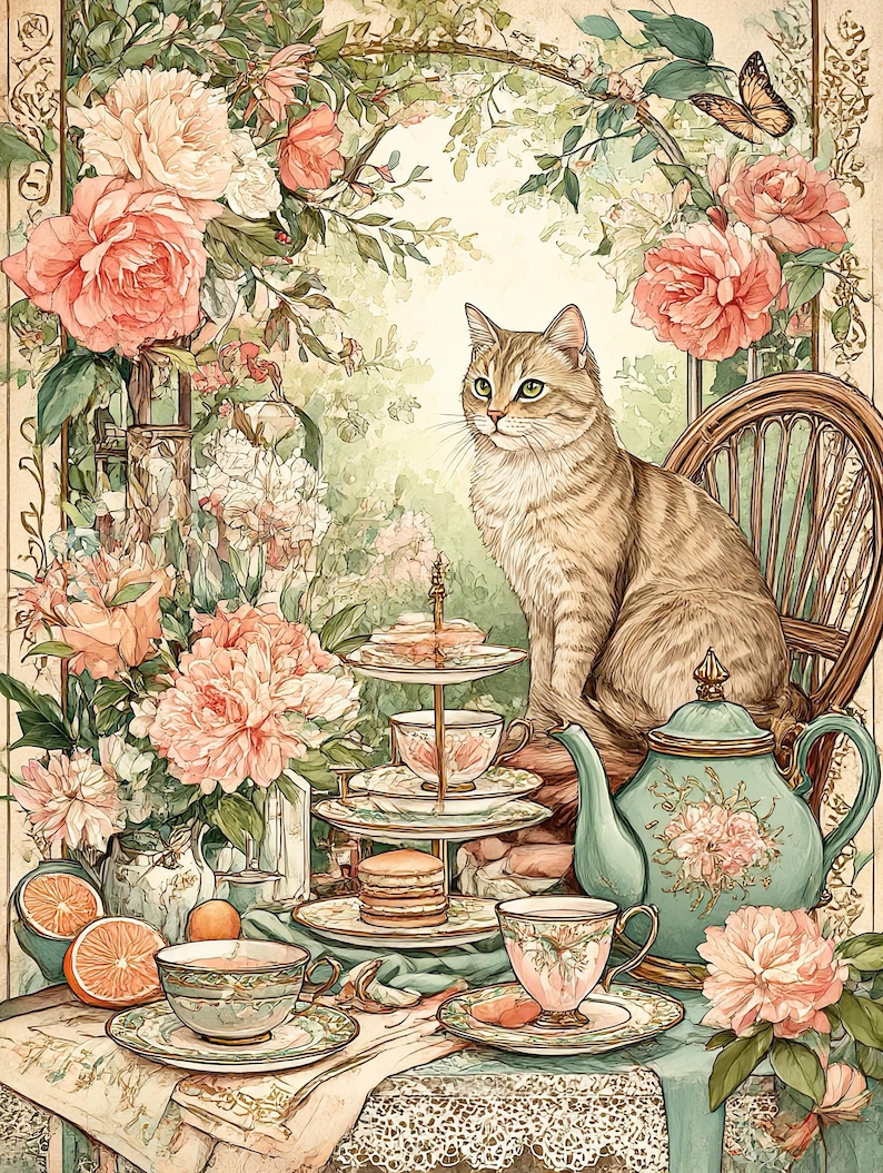Vintage Tea Party Shabby Chic Printable Junk Journal Kit, Afternoon Tea ...