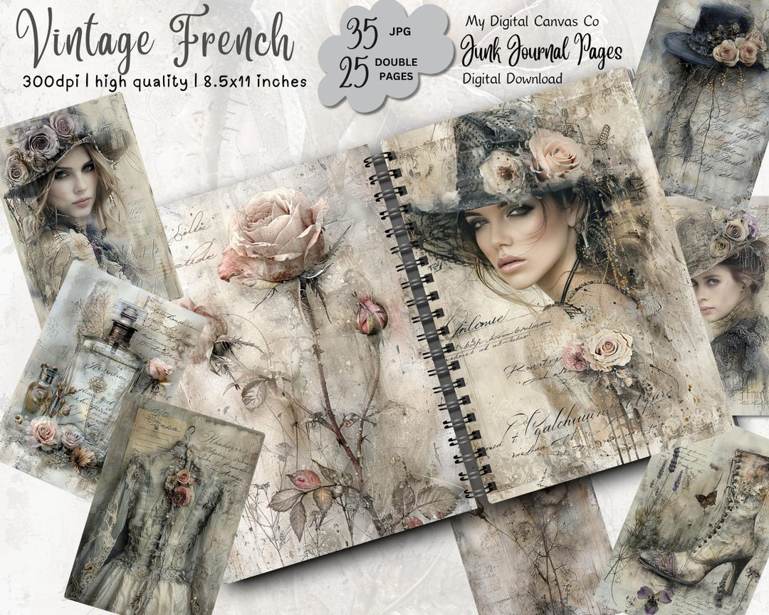 Vintage French Junk Journal Pages, Digital French Themed Scrapbook ...