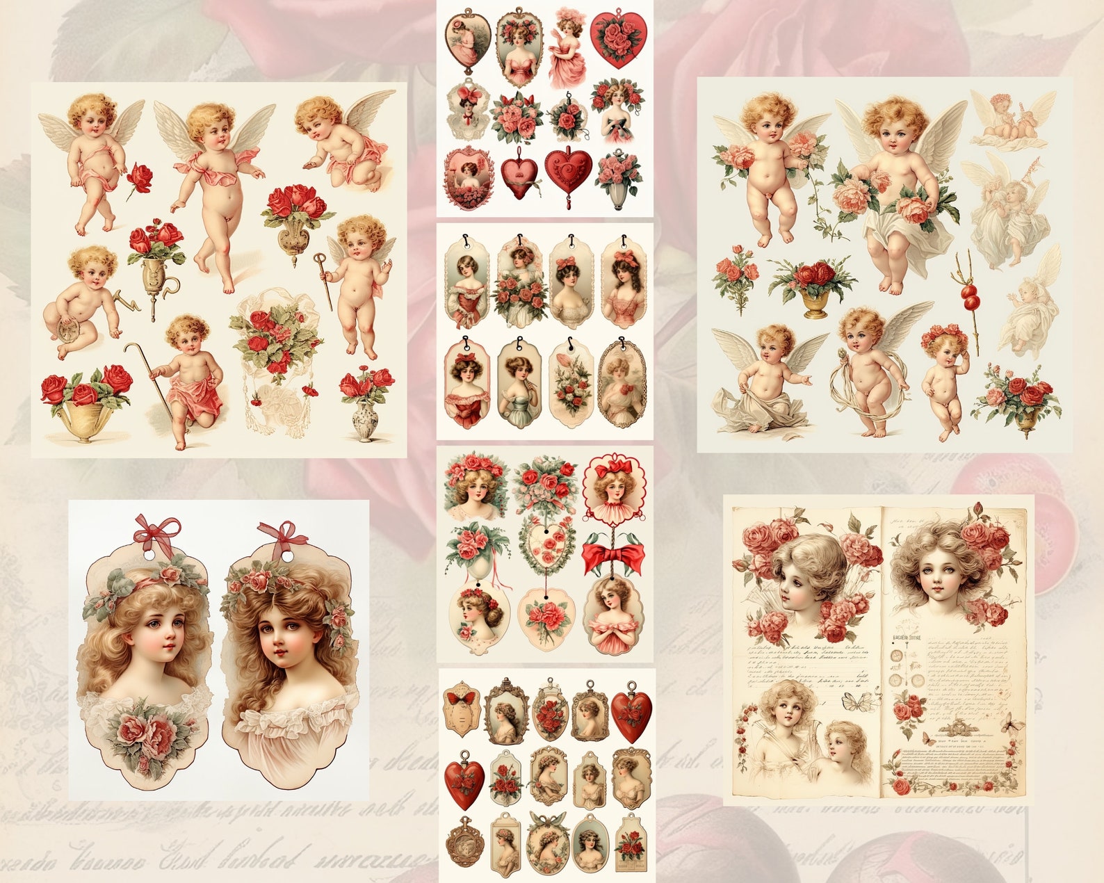 Vintage Valentine Ephemera Printable Valentines Junk Journal, Digital ...