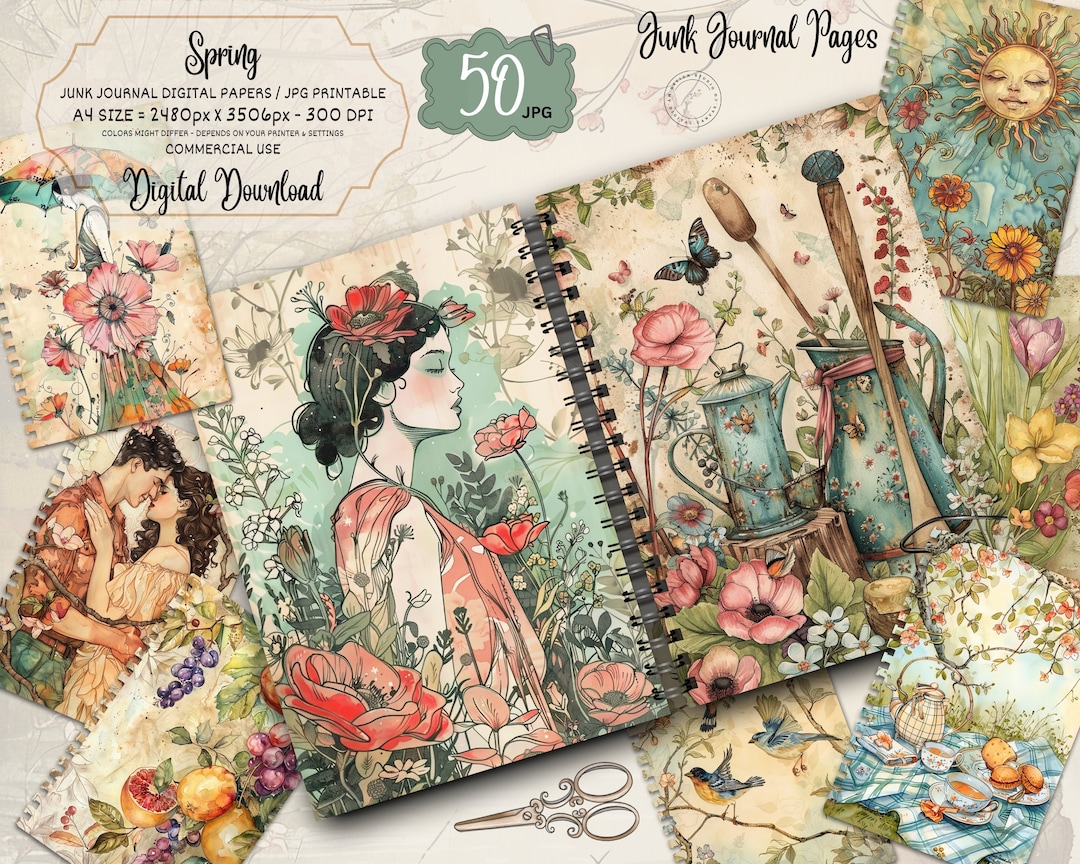 Spring Junk Journal Kit, Junk Journal Printable Page, Flowers Junk ...