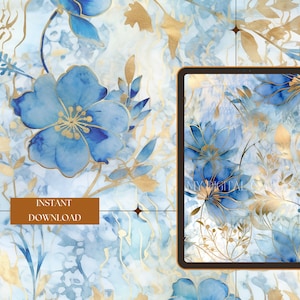 Distressed Blue and Gold Digital Paper: Vintage Grunge Textures ...