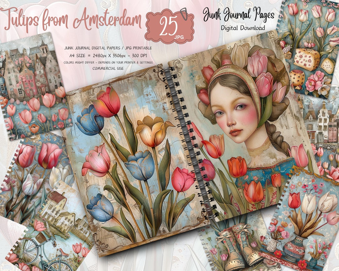 Tulips From Holland PRINTABLE Journal Paper Pack, Amsterdam Decoupage ...
