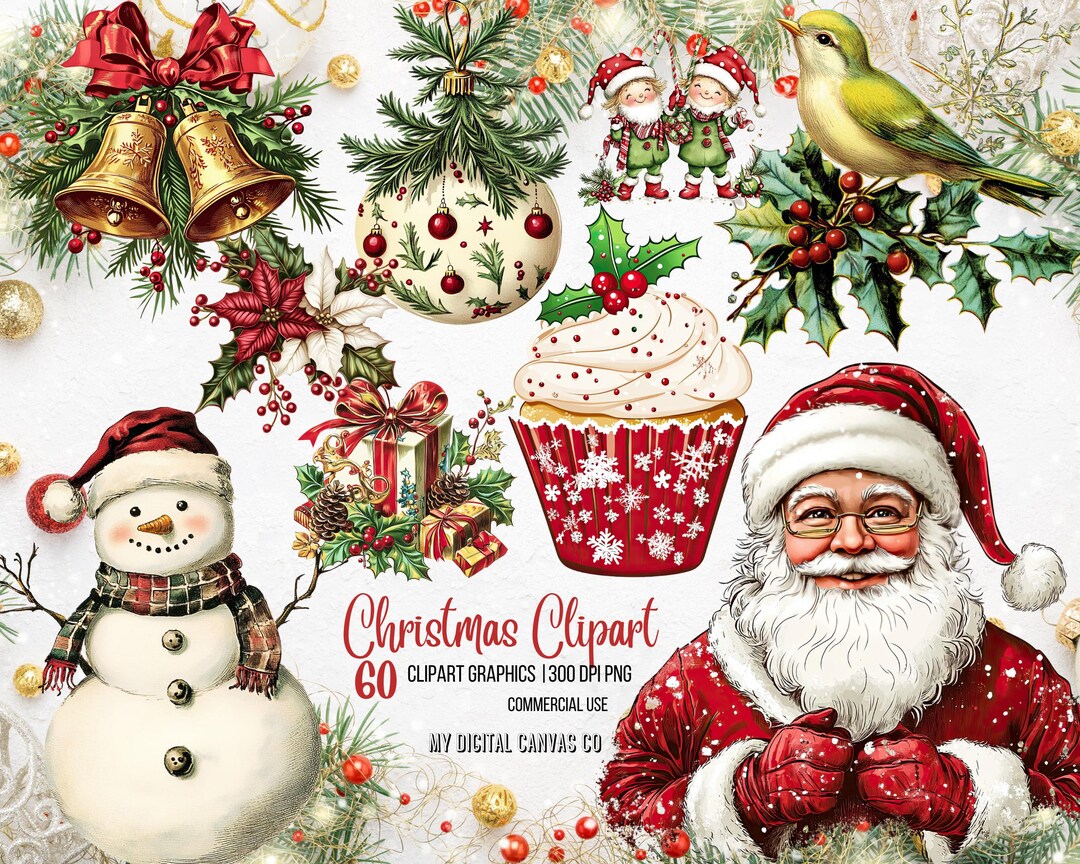 Watercolor Christmas Clipart Bundle: Santa Illustration (instant ...