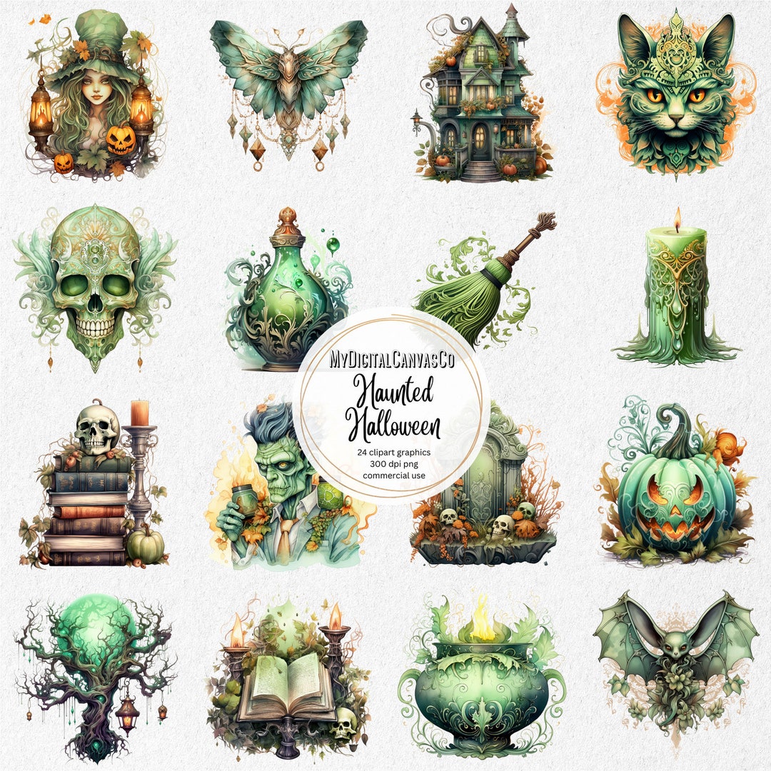 BOHO Creepy Halloween Clipart, BOHO Halloween Clip Art Graphics, Skulls ...