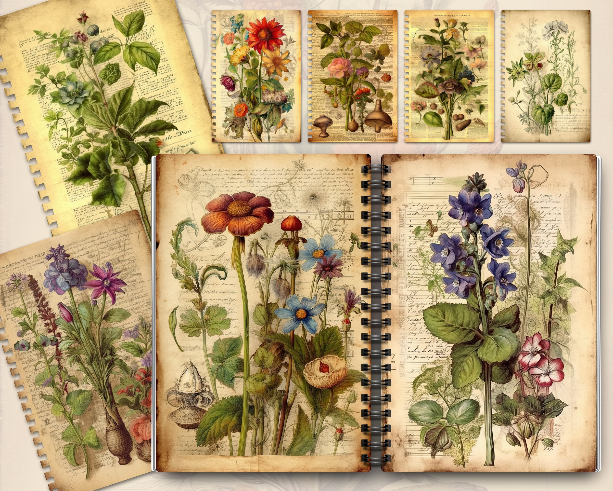 Botanical Herbs Junk Journal Pages, Digital Scrapbook Paper Kit, Herbal ...