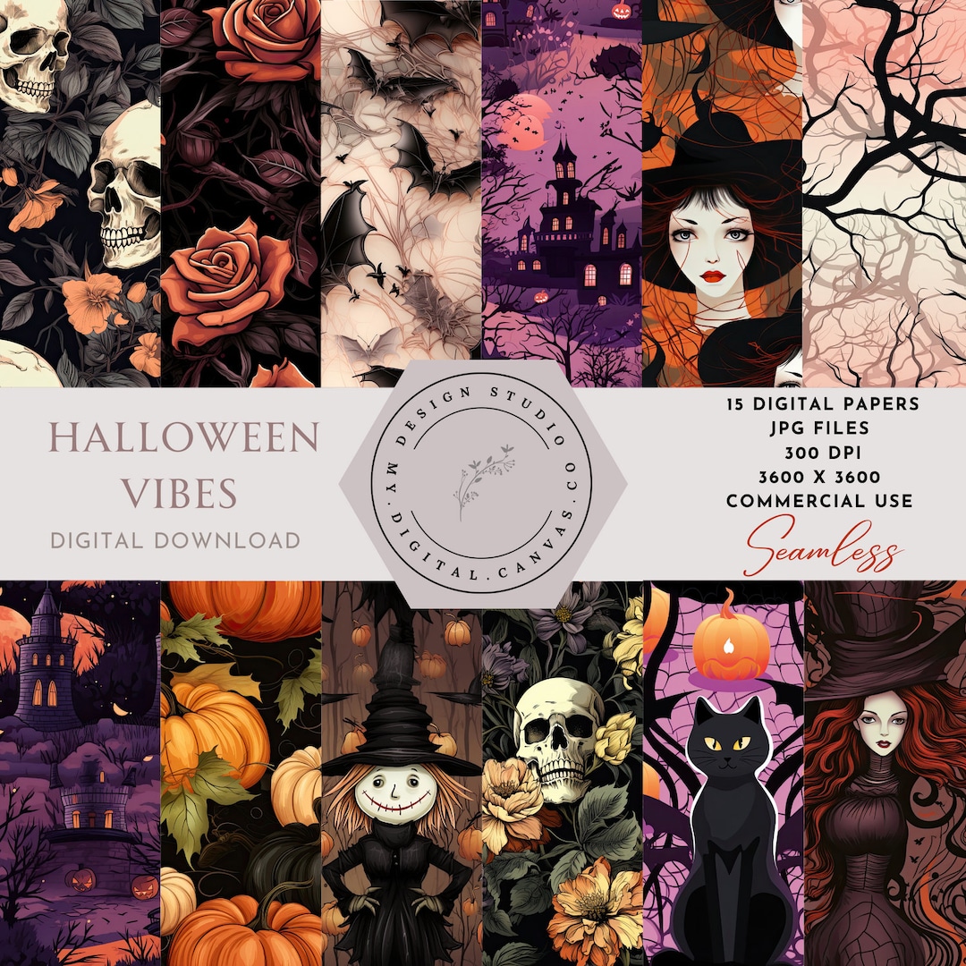 Halloween Digital Paper, Seamless Goth Png Designs, Spooky Season ...