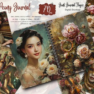 Vintage Peonies Junk Journal Pages, Vintage Peony Junk Journal Kit ...