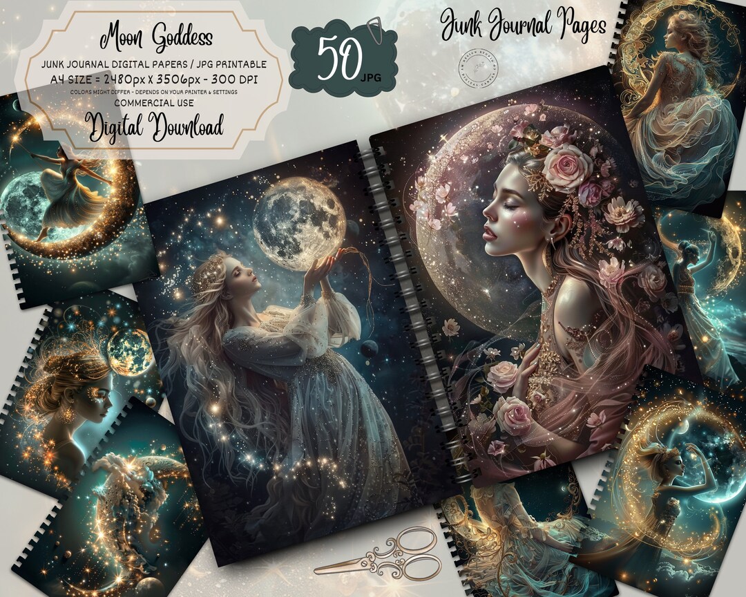 Celestial Moon Goddess Junk Journal Kit, Boho Moon Phase Printable ...