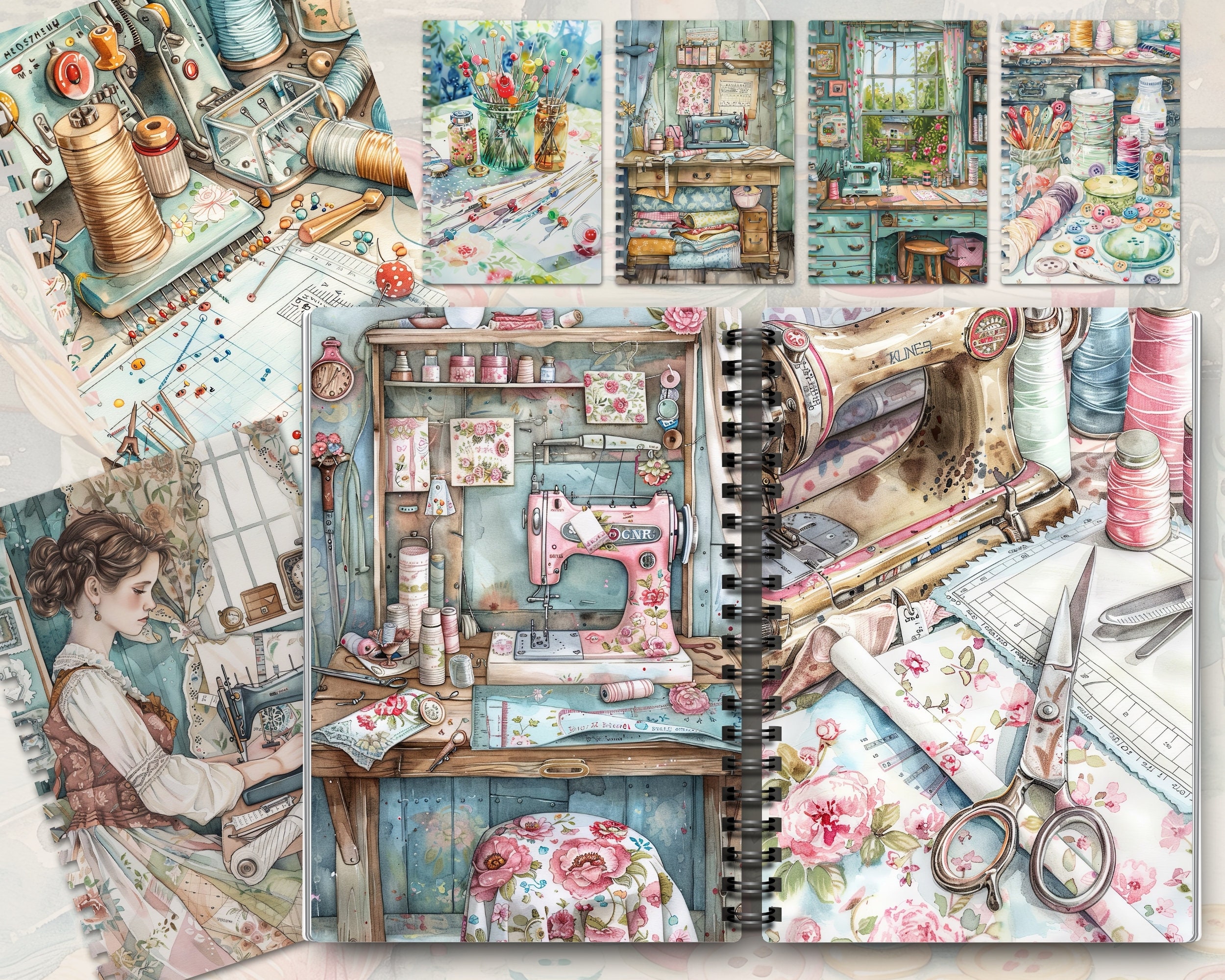 Vintage Sewing Junk Journal Pages, Digital Scrapbook Paper Kit ...