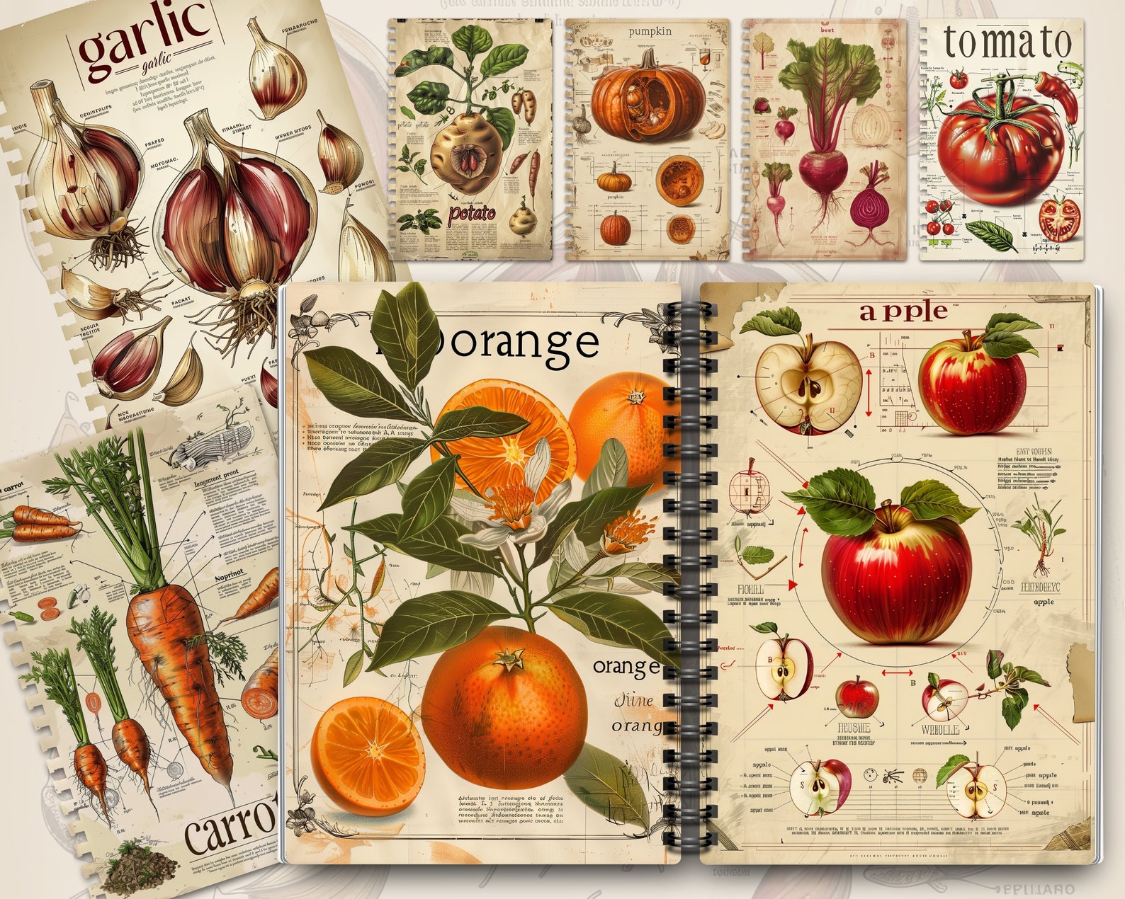Vintage Fruit & Vegetable Journal Pages: Watercolor Collage (digital ...