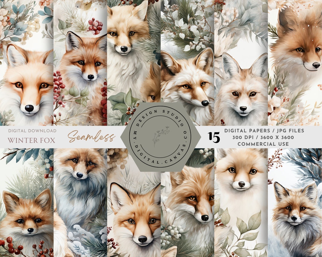 Winter Fox Watercolor Seamless Digital Paper Digital - Etsy