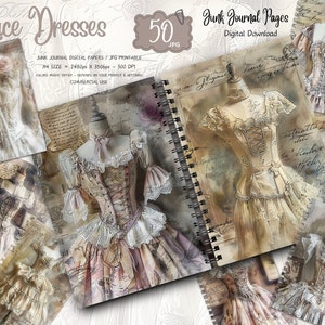 Lace Dress Fashion Journaling Cards | Printable Ephemera, Digital Junk ...