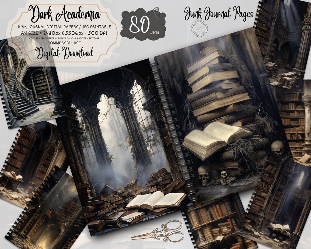Dark Academia Junk Journal Pages, Digital Scrapbook Paper Kit, Gothic ...