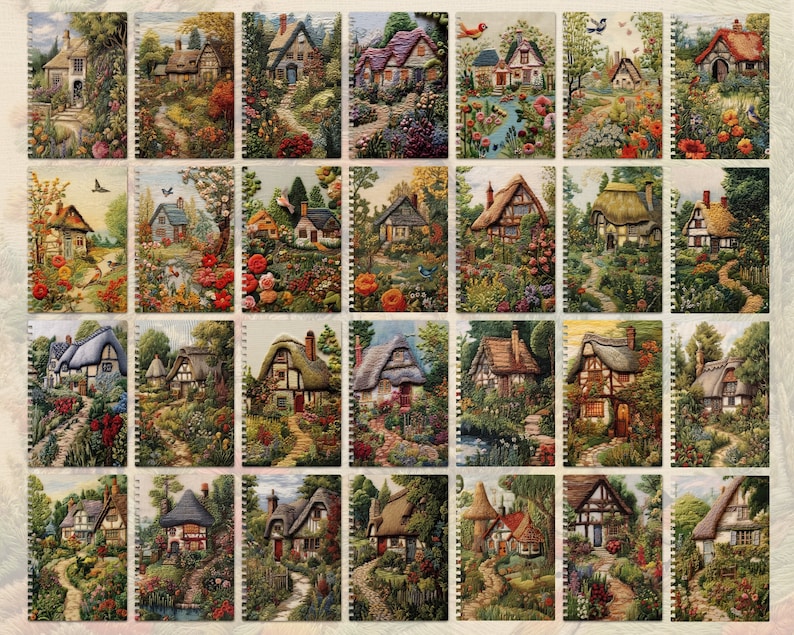 Embroidered Cottage Junk Journal Pages, Digital Scrapbook Paper Kit ...