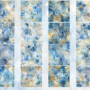 Distressed Blue and Gold Digital Paper: Vintage Grunge Textures ...