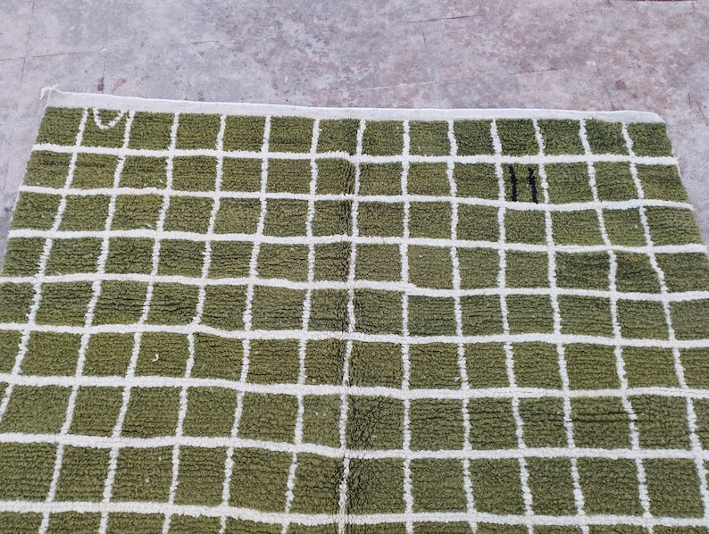 Soft GREEN WOOL Living Room ,berber Grid Pattern Rug ,stunning Moroccan ...