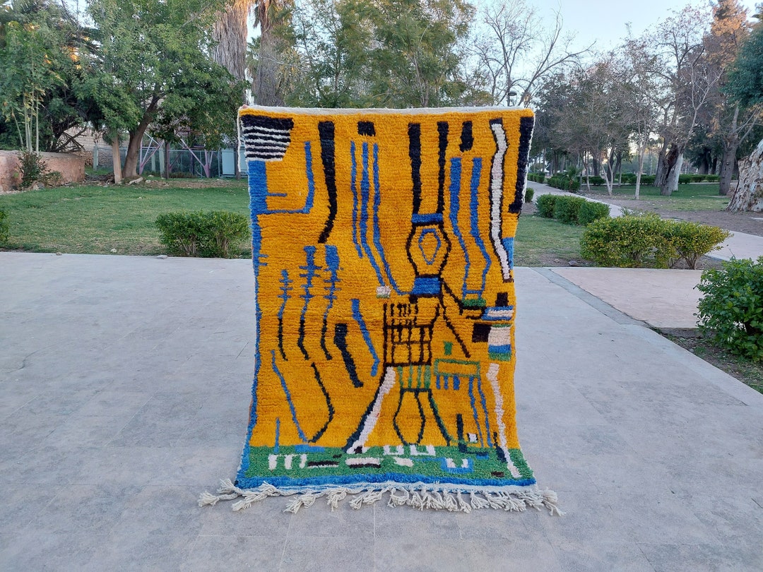 Gorgeous Yellow Moroccan Rug ,handmade Art Moroccan Rug ,mustard Yellow ...