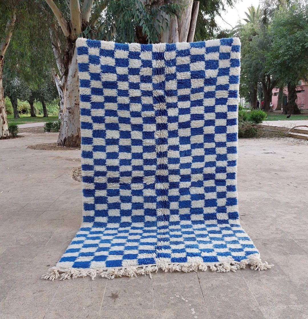 UNIQUE Blue Checkered Rug ,blue and White Moroccan Checkered Rug ...
