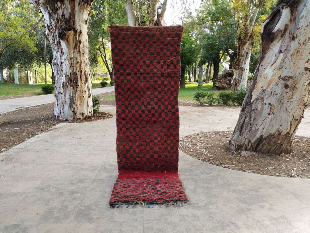 Checkered Runner Rug Red Moroccan, Rug Runner Red Antique Checkered ...
