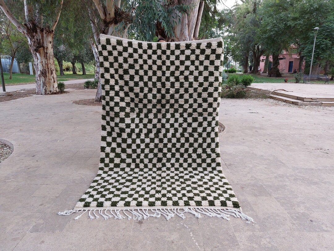 Custom Green Checkered Area Rug Beautiful, Aesthetic Rug for Bedroom ...