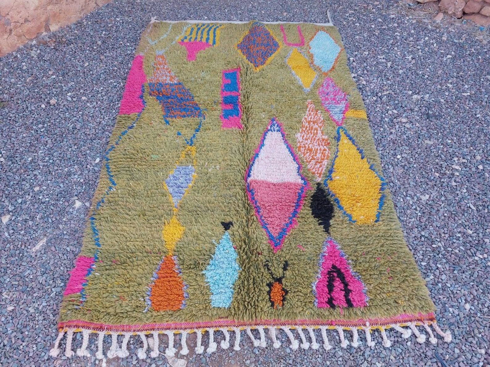 CUSTOM Dark Green Abstract Moroccan Rug ,colorful Hand-woven Berber ...
