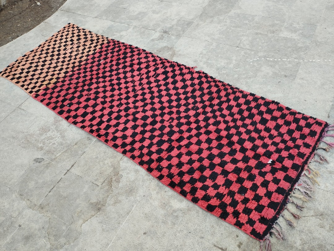 Vintage Checkered Rug Runner 9,8x3,5 Feet ,bohemian Runner Rug Handmade ...
