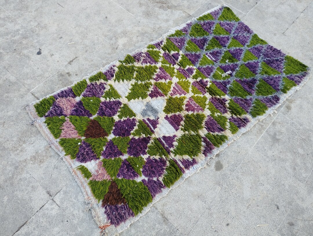 VINTAGE RUNNER RUG Green 5,1 X 3 Ft ,green Runner Rug Old,green Hand ...