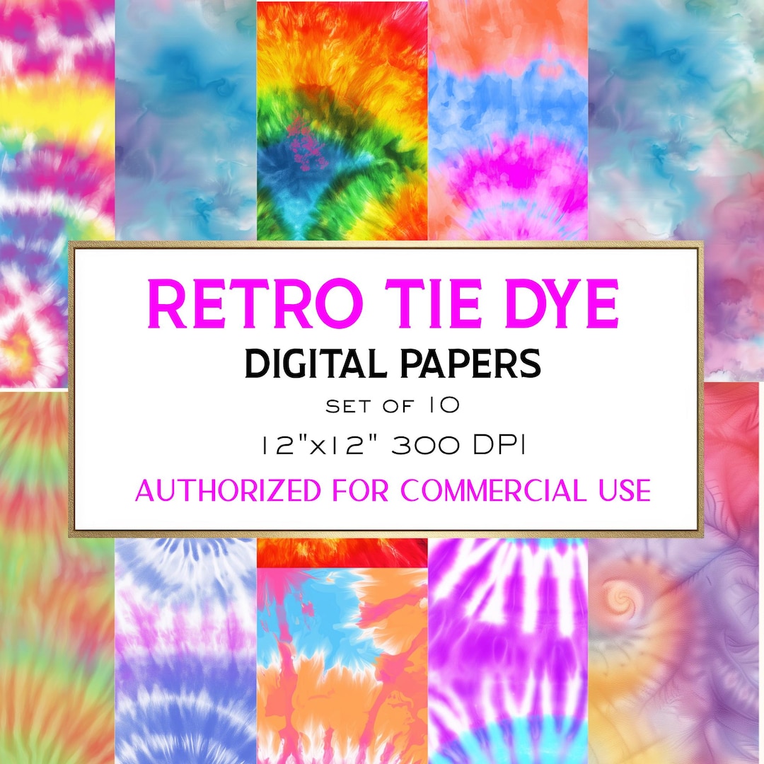 Tie Dye Retro Bright Background Digital Papers, PNG Files for ...