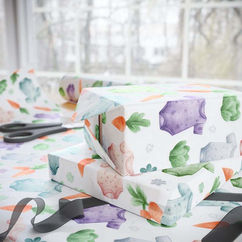 Locally Grown Baby Shower Gift Wrap, Farmers Market Baby Wrapping Paper ...