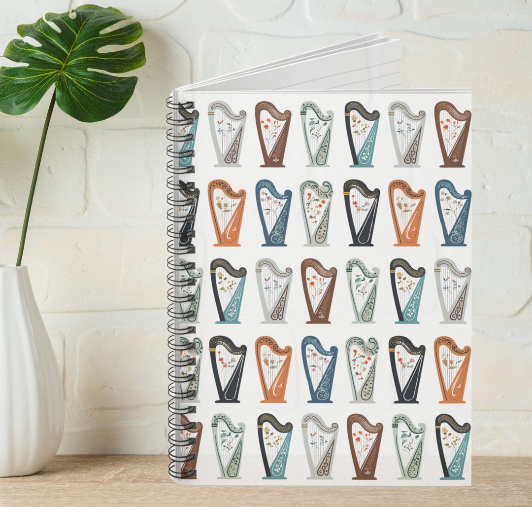 Harp Notebook, Harp Journal, Harp Spiral Notebook, Gift for Harpist ...