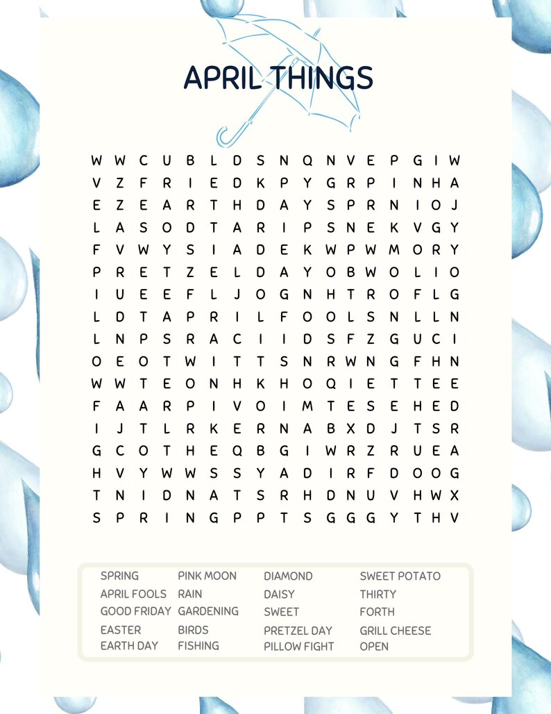 April Things Word Search - Etsy