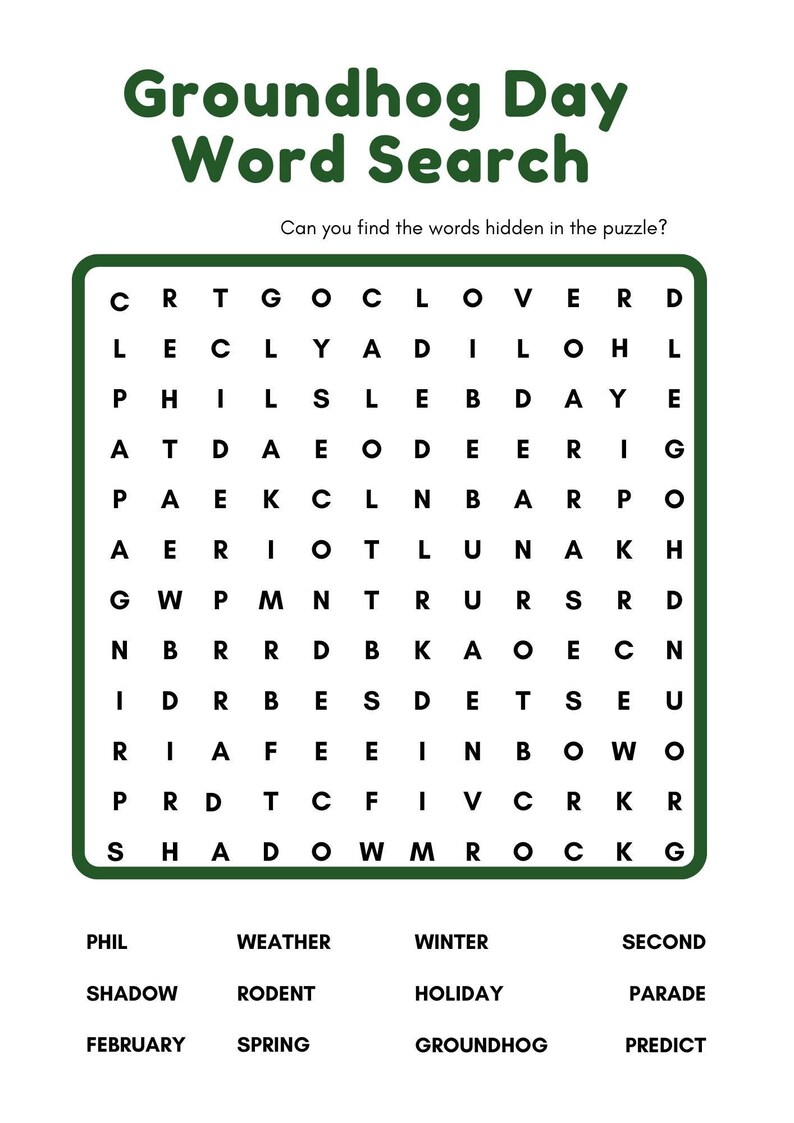 Groundhog Day Word Search & Activity Sheet. Having Fun and Learning ...