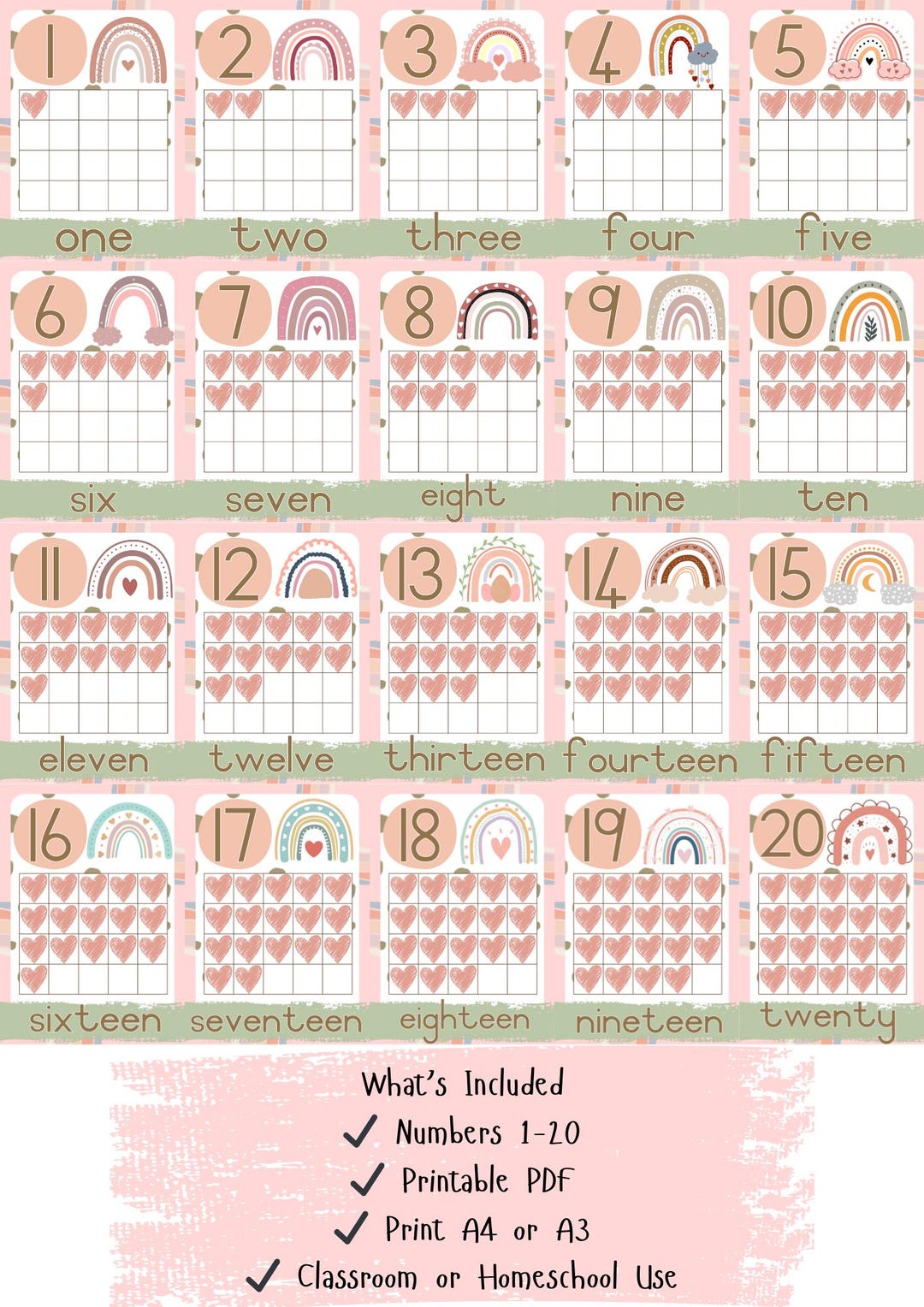 Number Posters 1–20 | Pastel Rainbow Number Line | Classroom Wall Decor ...