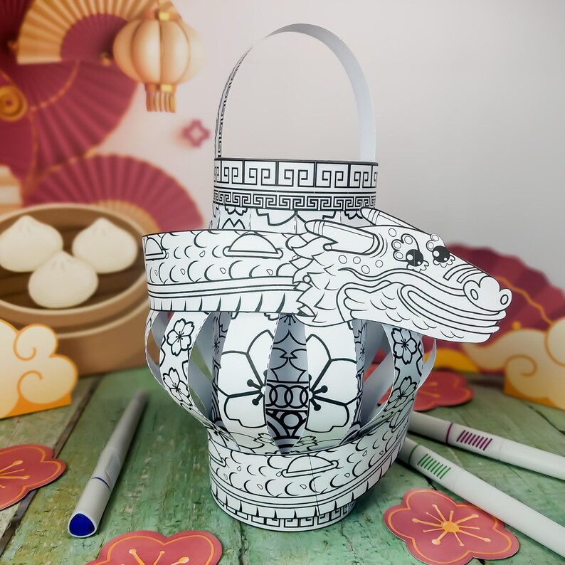 Coloring Chinese New Year Paper Lantern Craft Kit, Printable DIY ...