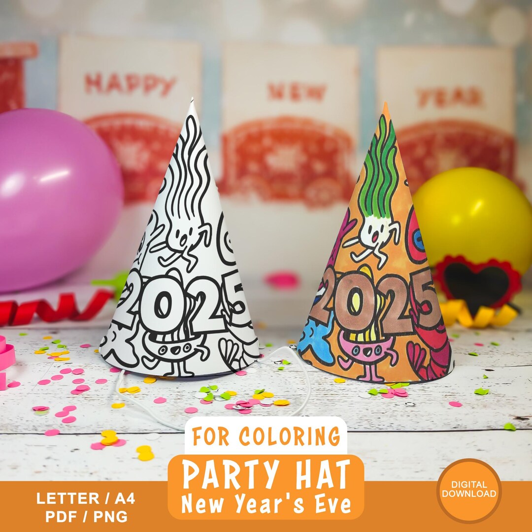 Coloring DIY Kids New Year's Eve Party Hat Printable Craft for ...