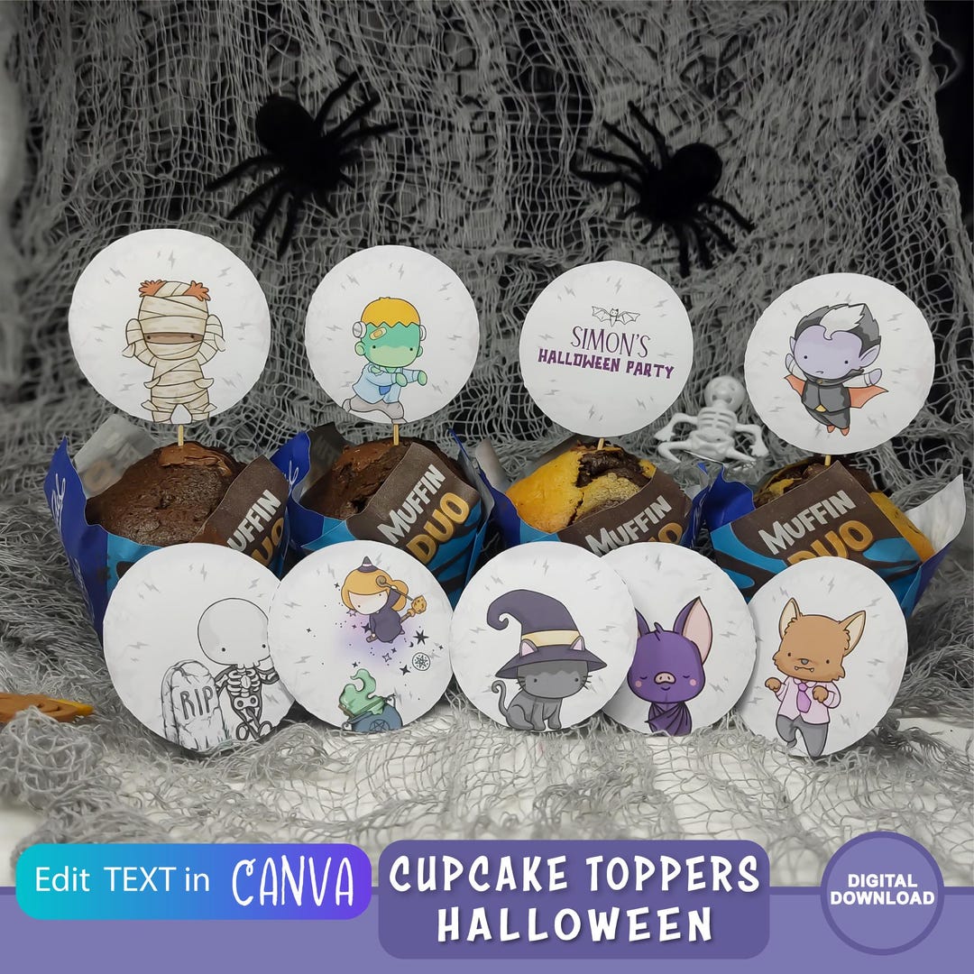 Editable Halloween Cupcake Toppers, Custom Cupcake Labels, Halloween ...
