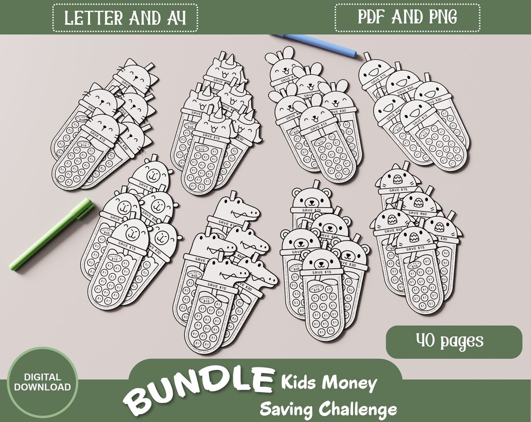 Bundle Kids' Money Saving Challenge - Savings Tracker Printables, Fun ...