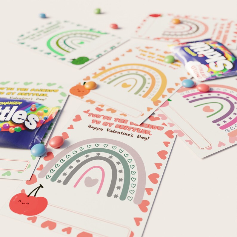 Sweet Rainbow Wishes Printable Skittles-themed Valentine's Cards, Share ...