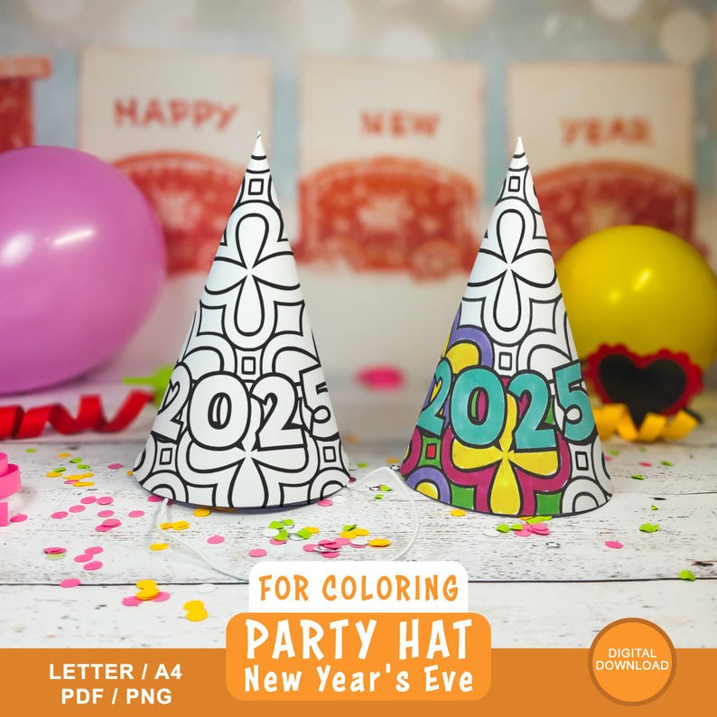Coloring DIY Kids New Year's Eve Party Hat Printable Craft for ...