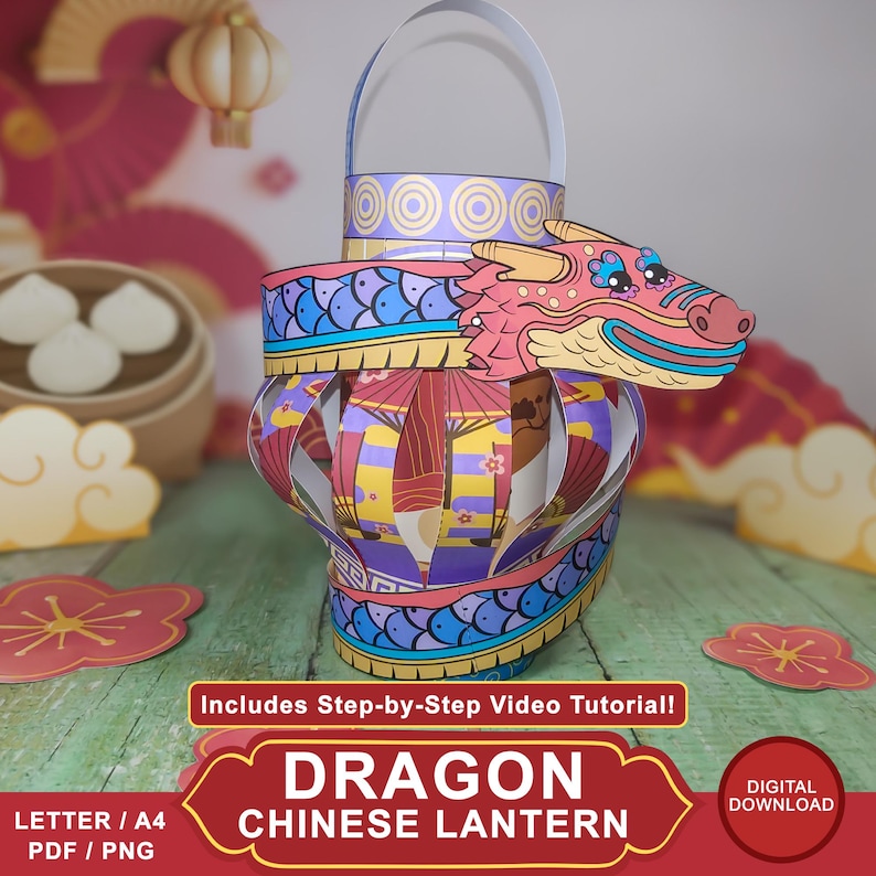 Printable Chinese New Year Paper Lantern Craft Kit, DIY Lantern for ...
