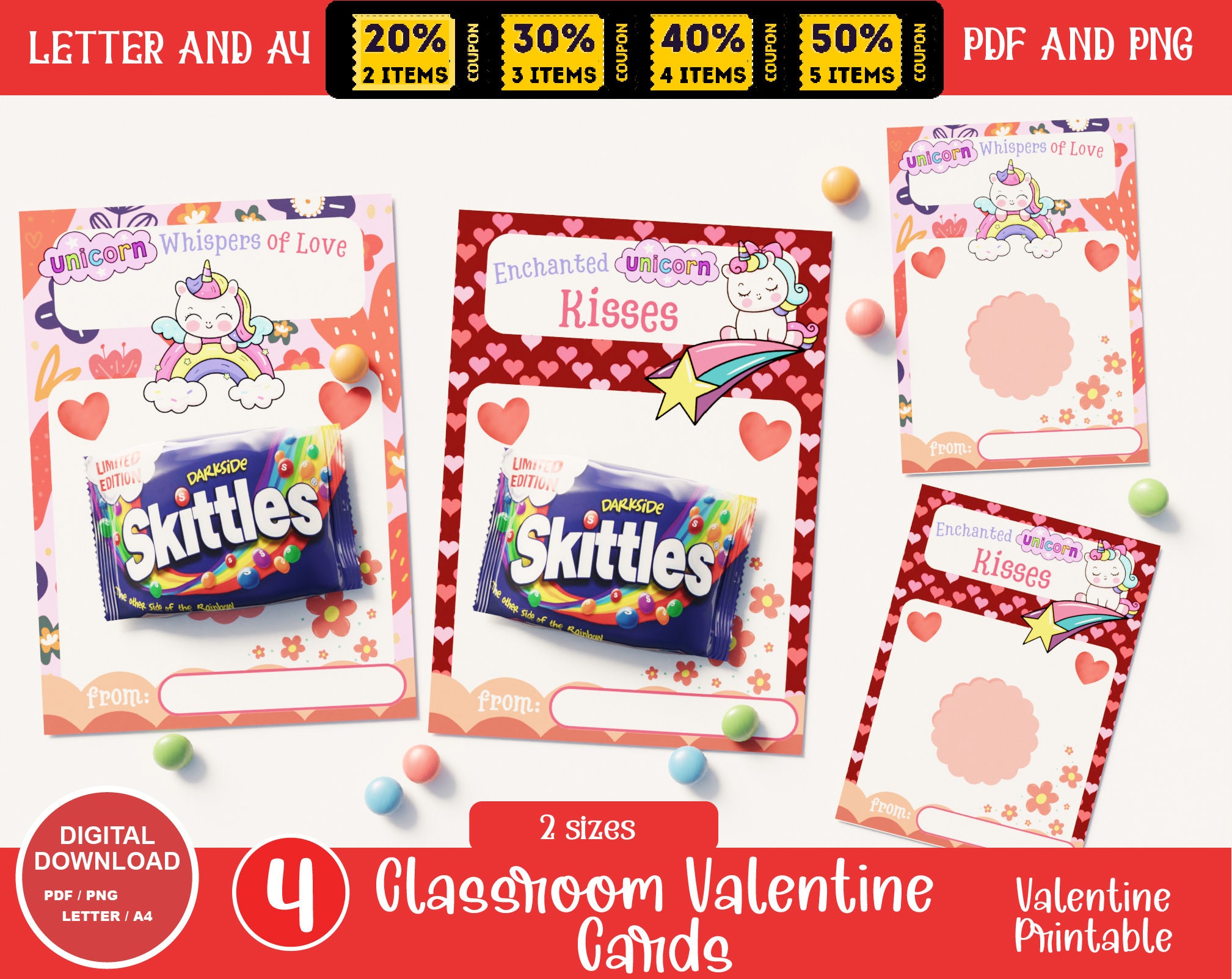 Sweet Rainbow Wishes Printable Skittles-themed Valentine's Cards, Share ...