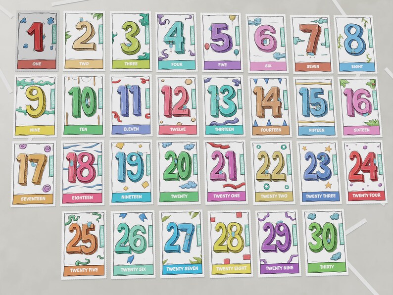 Printable Preschool Flashcards Numbers 1-30 Vibrant Colors - Etsy