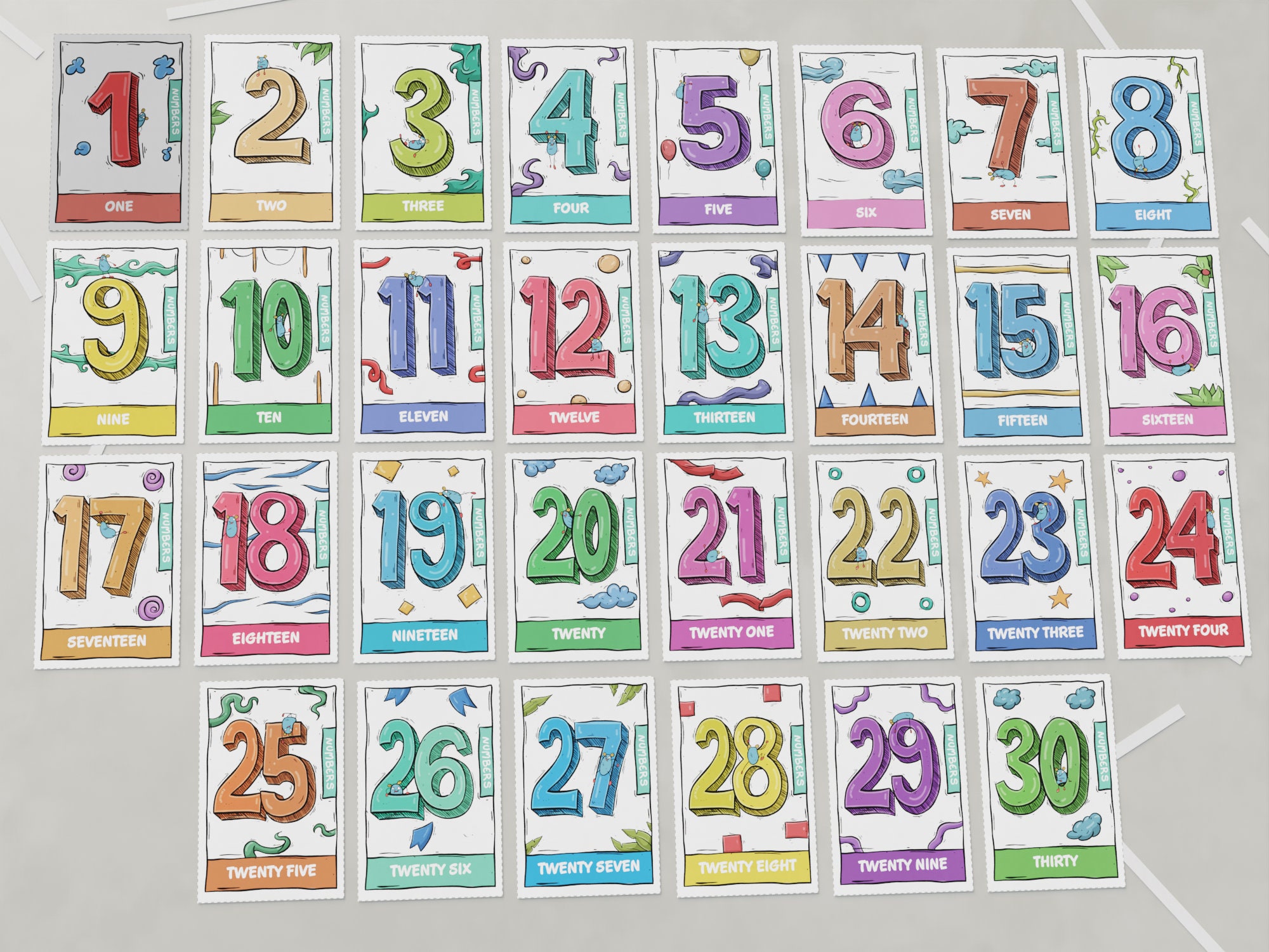 Printable Preschool Flashcards Numbers 1-30 Vibrant Colors Two Sets ...