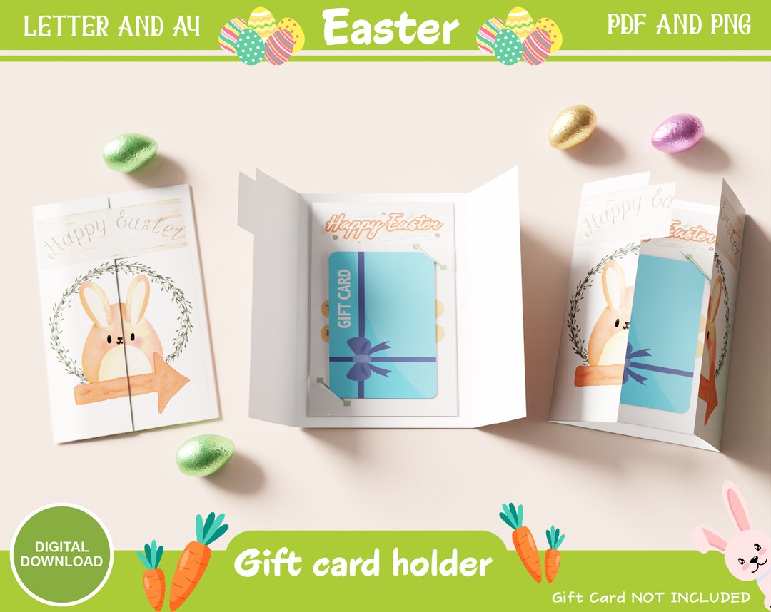 Easter Bunny Gift Card Holder Printable Foldable Card With Sweet Easter ...