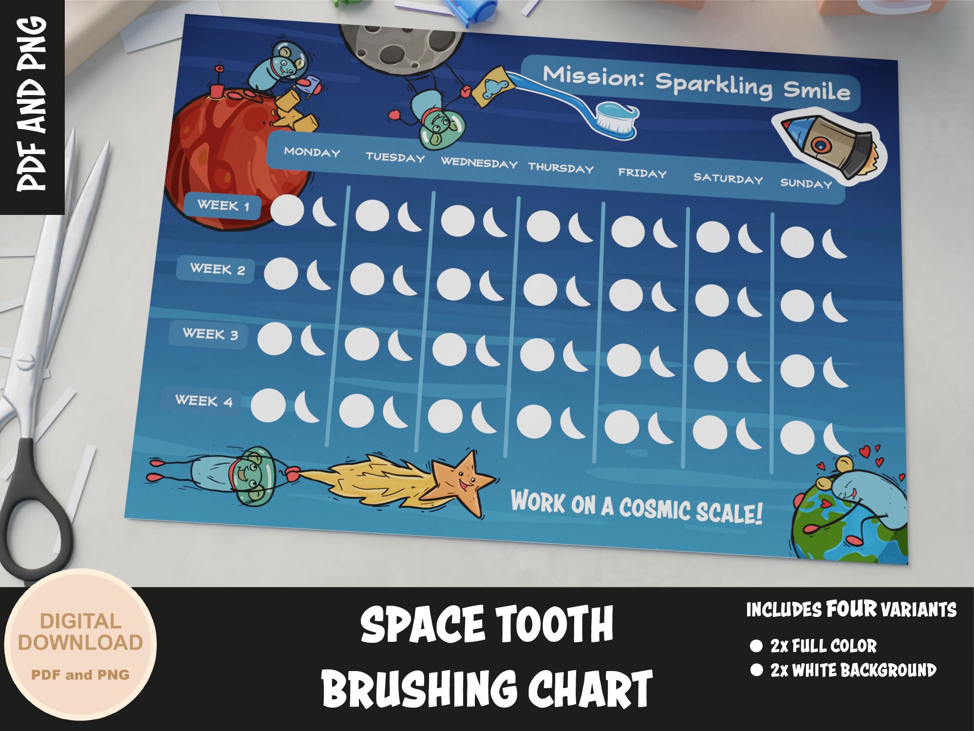 Space Teeth Brushing Chart Tooth Chart Interactive Dental - Etsy