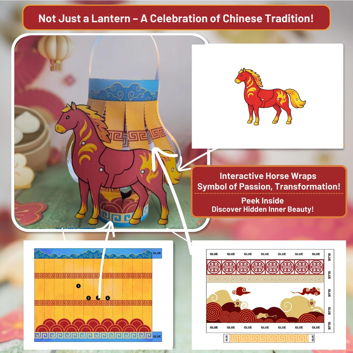 Printable Chinese New Year Paper Lantern Craft Kit, DIY Lantern for ...