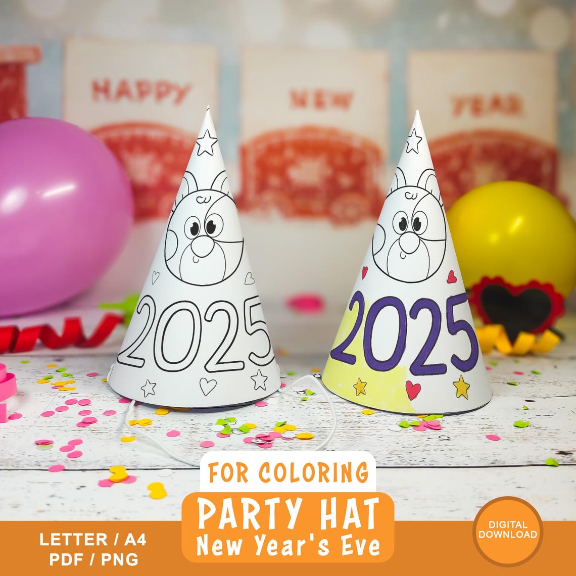 Coloring DIY Kids New Year's Eve Party Hat Printable Craft for ...