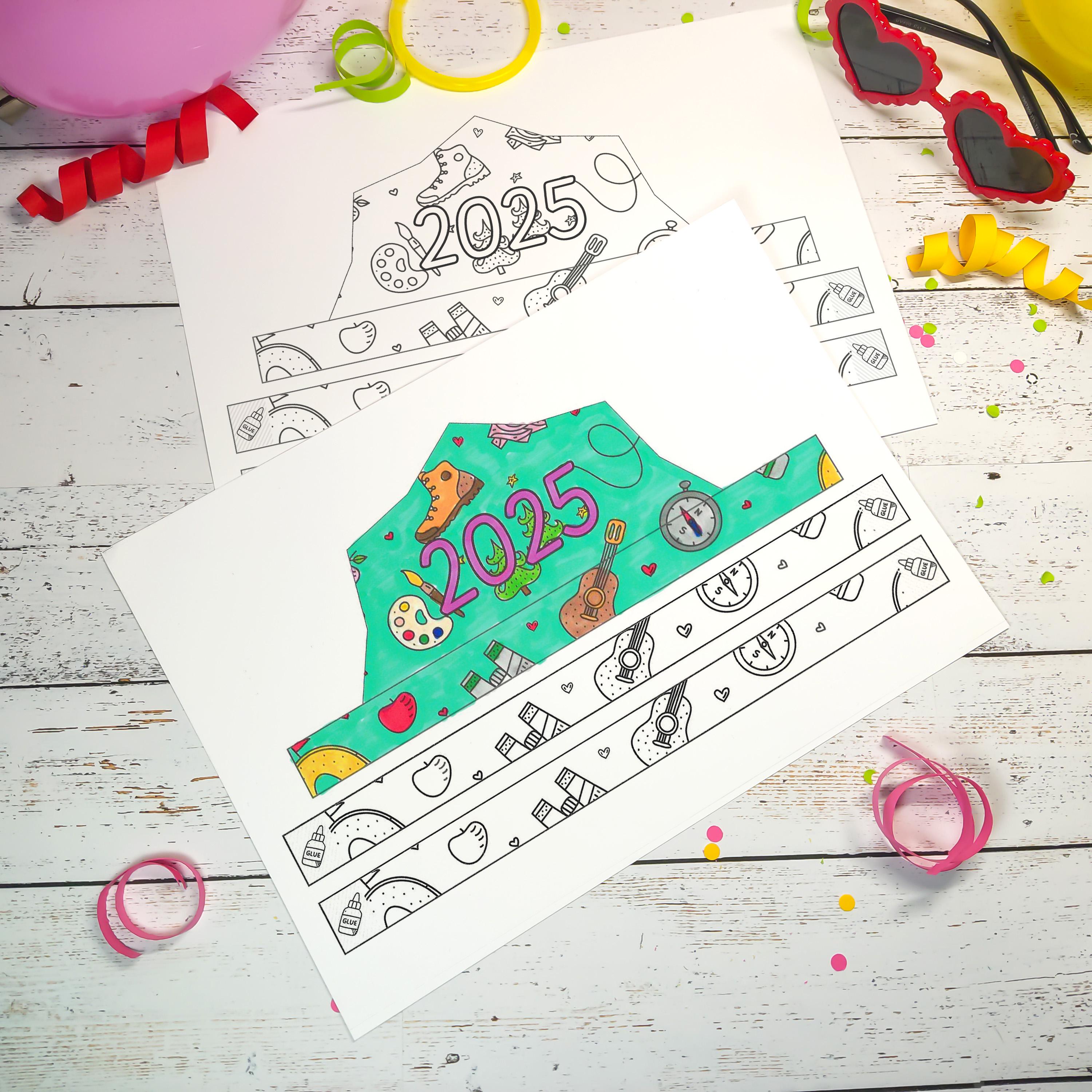 Coloring DIY Kids New Year's Eve Party Hat Printable Craft for ...