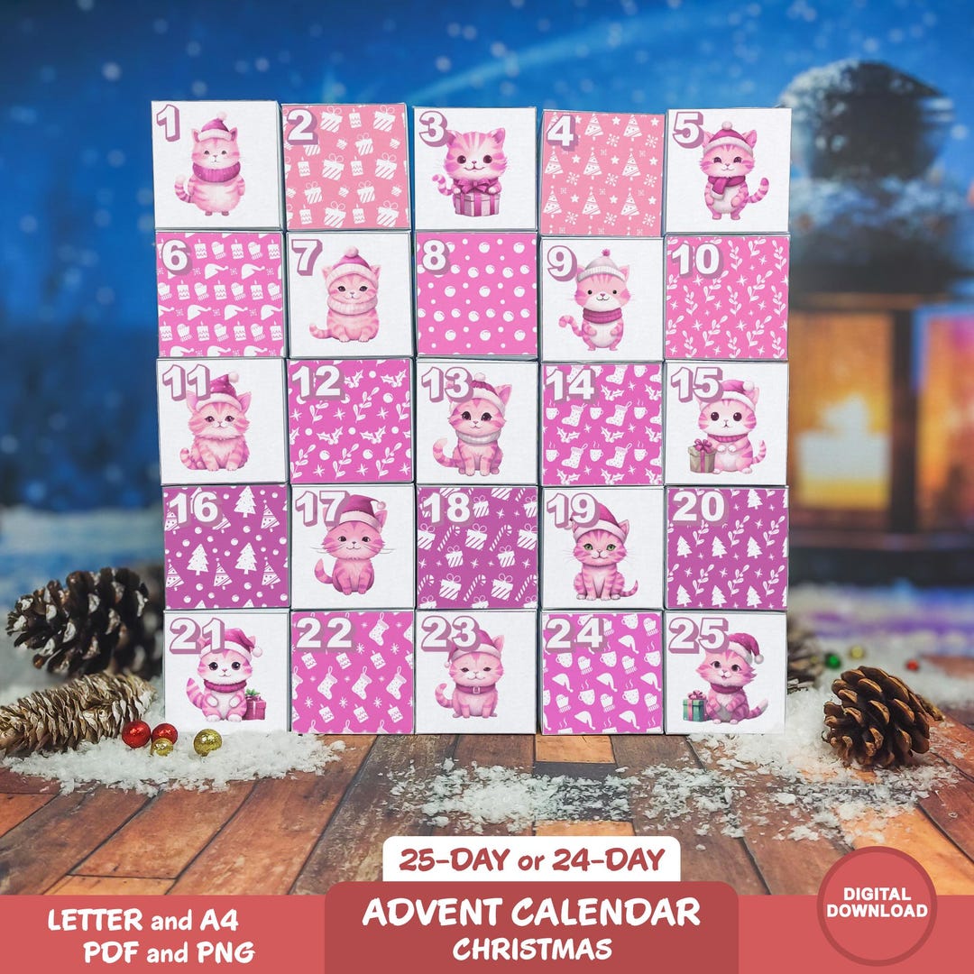 Pink Christmas Cats, Advent Calendar for Kids Craft Your Festive ...
