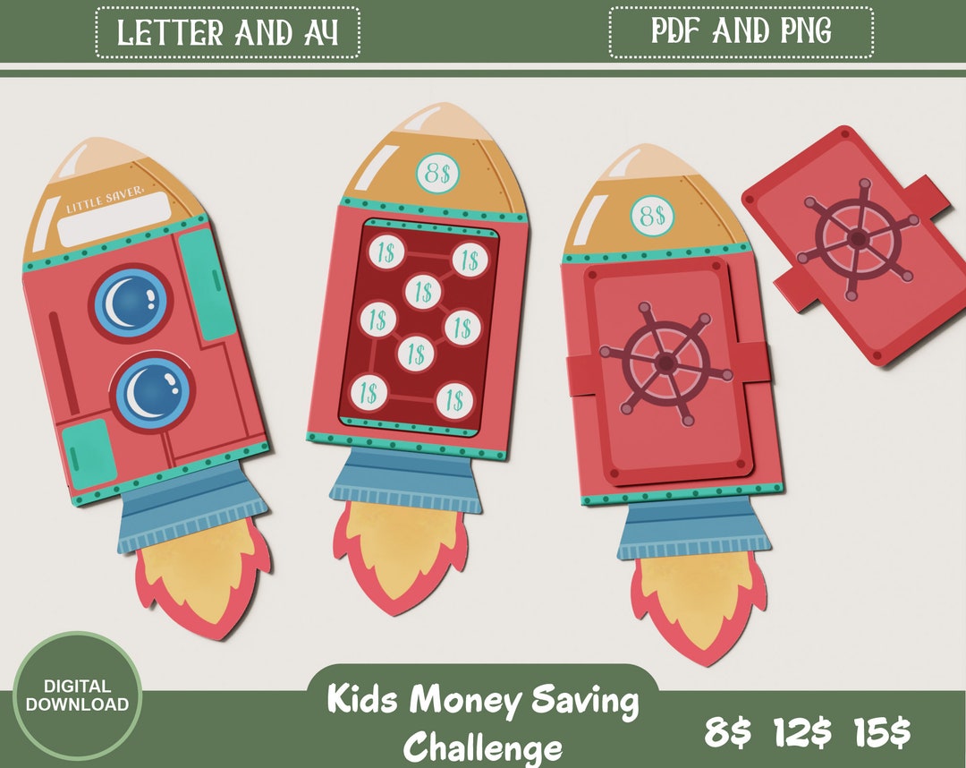 Kids' Money Saving Challenge - Mini Savings Tracker Printables, Fun ...